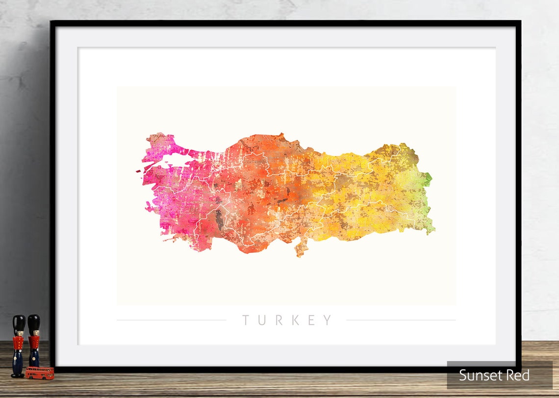 Turkey Map - Country Map of Turkey - Art Print Watercolor Illustration ...