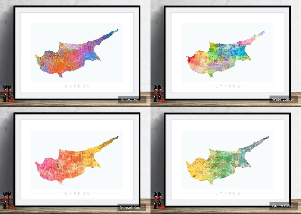 Cyprus Map Country Map of Cyprus Art Print Watercolor - Etsy
