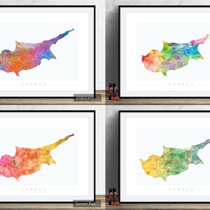 Cyprus Map - Country Map of Cyprus - Art Print Watercolor Illustration ...