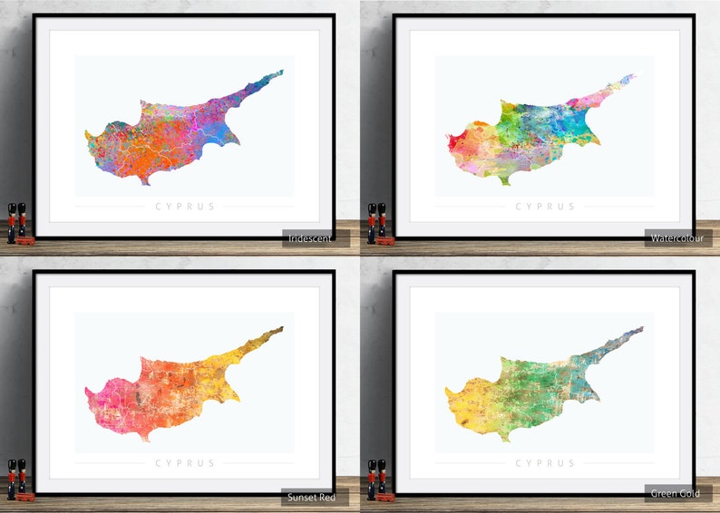 Cyprus Map Country Map of Cyprus Art Print Watercolor - Etsy