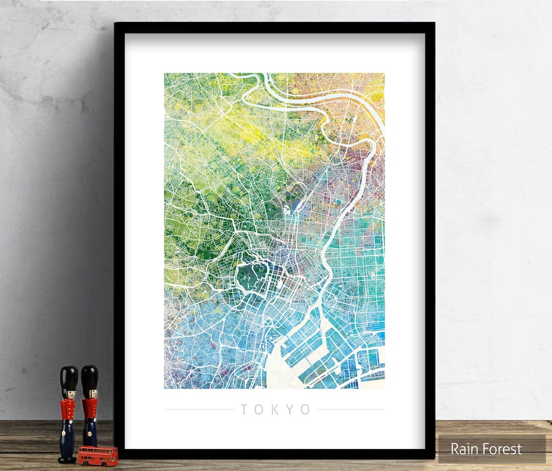 Tokyo Map - City Street Map of Tokyo, Japan - Art Print Watercolor ...