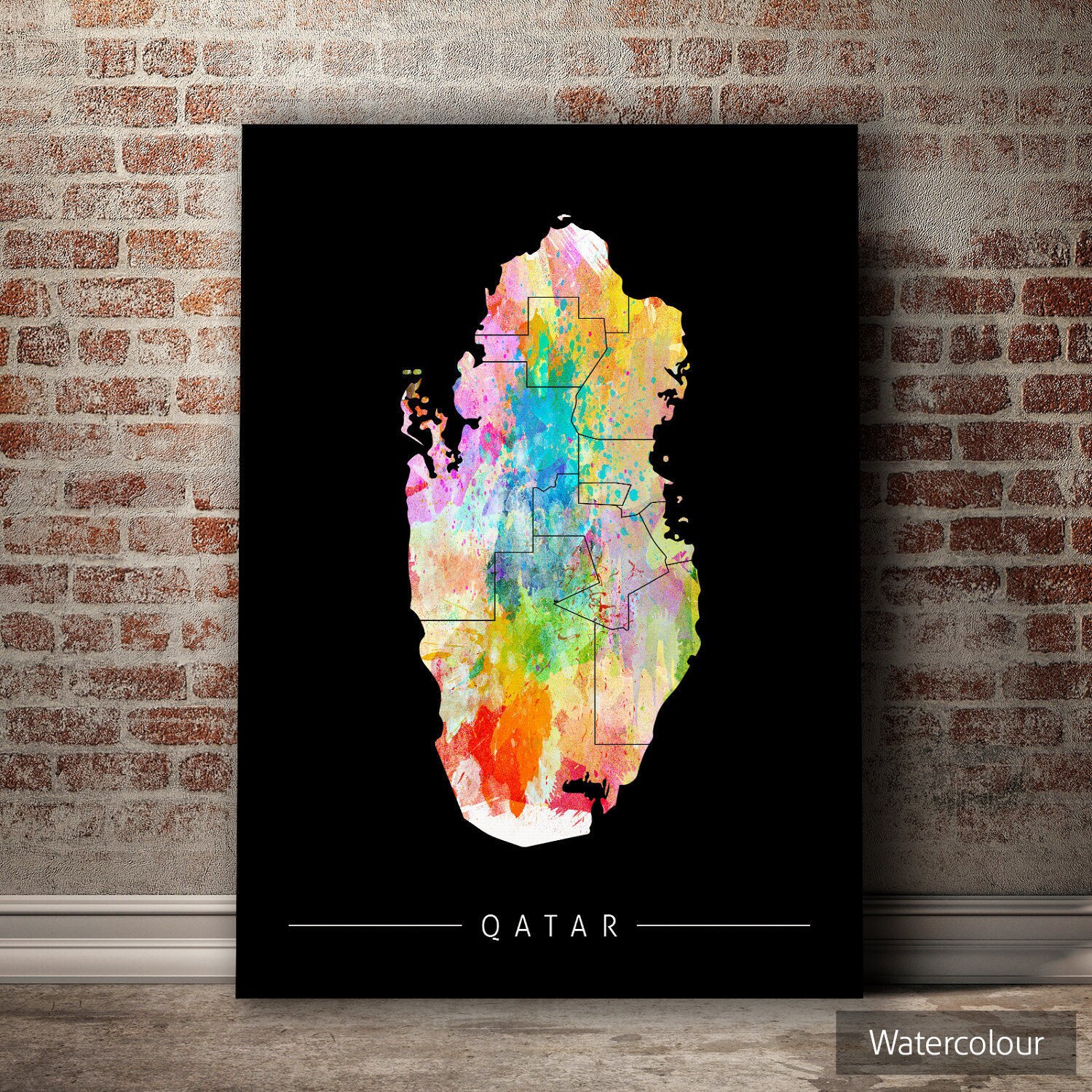 Qatar Map Country Map of Qatar Art Print Watercolor - Etsy