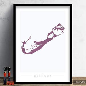 Bermuda Map - Island Map of Bermuda - Art Print Watercolor Illustration ...