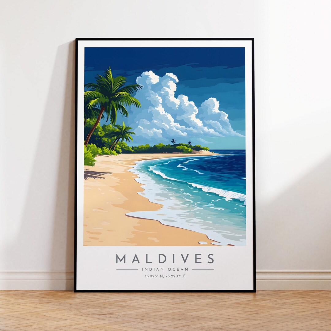 Maldives Travel Poster - Indian Ocean, Maldives Travel Print, Home ...