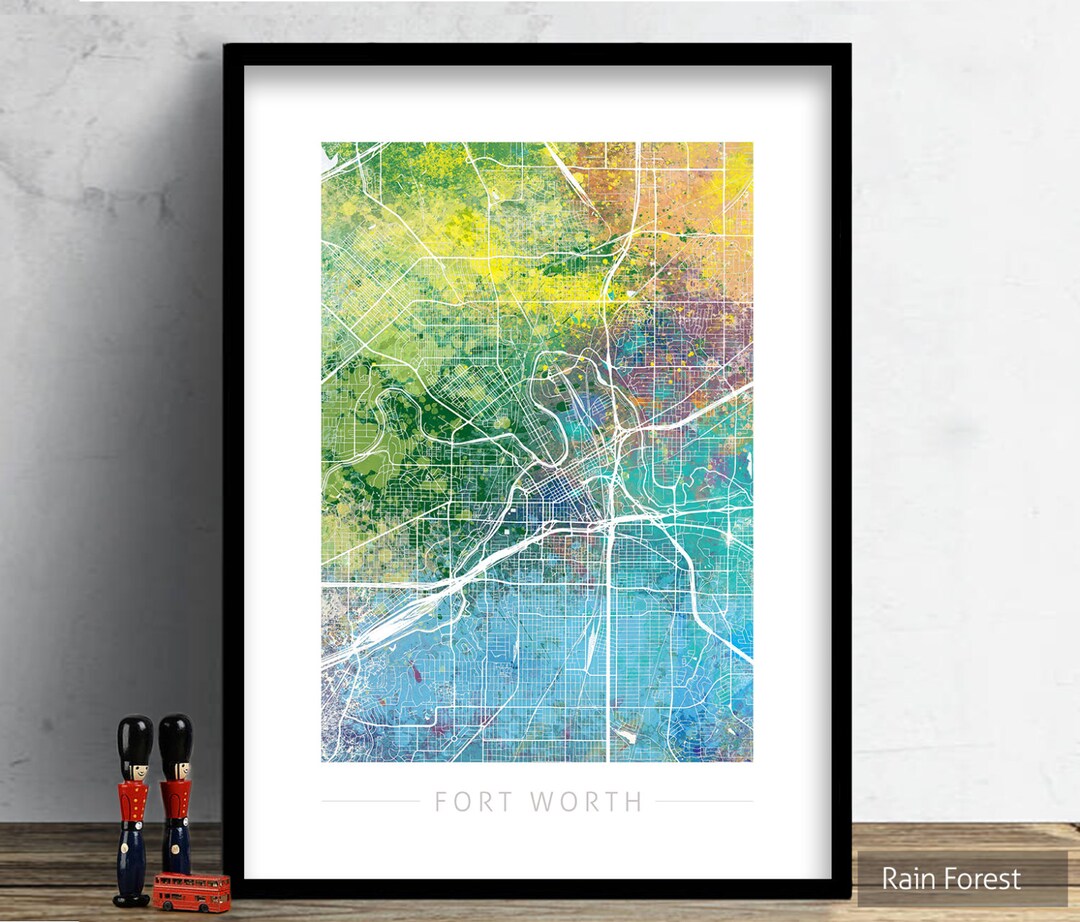 Fort Worth Texas Map - City Street Map Fort Worth Texas USA Art Print ...