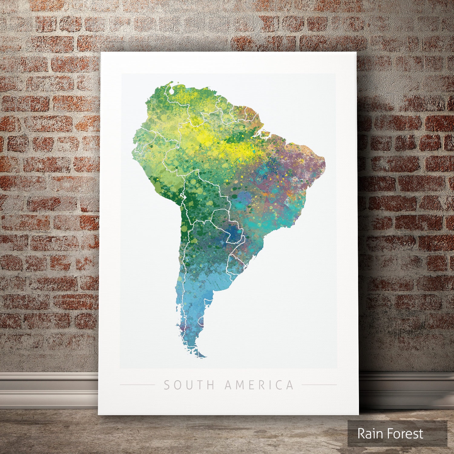 South America Map Continental Map of South America Art | Etsy