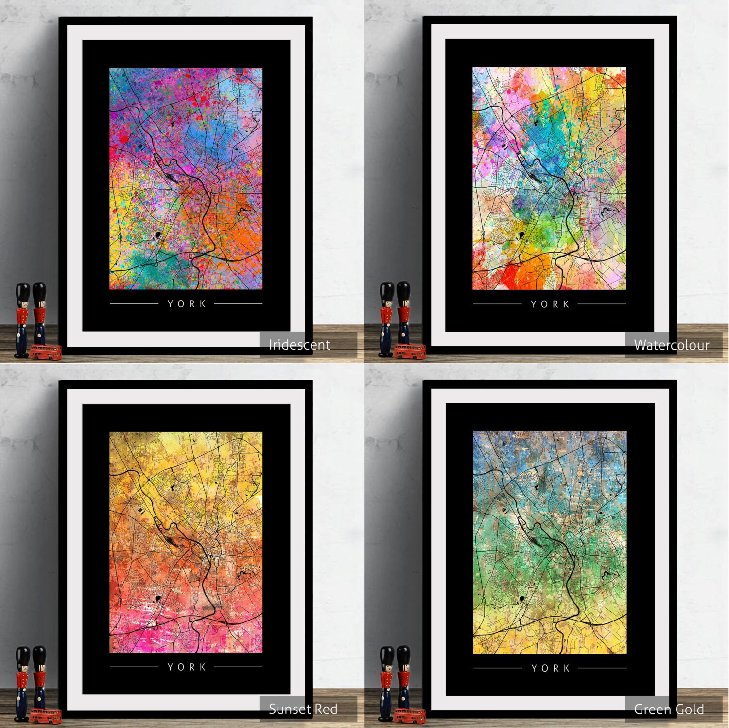 York Map - City Street Map of York, England - Art Print Watercolor ...