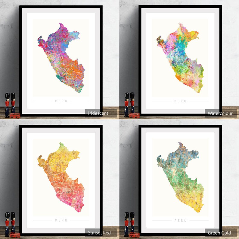 Peru Map - Country Map of Peru - Art Print Watercolor Illustration Wall ...