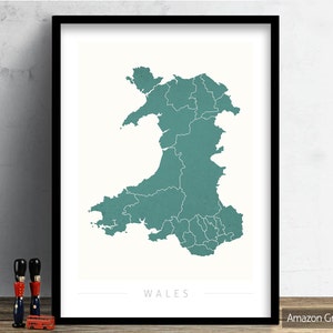 Wales Map - Country Map of Wales - Art Print Watercolor Illustration ...