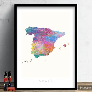 Spain Map - Country Map of Spain - Art Print Watercolor Illustration ...