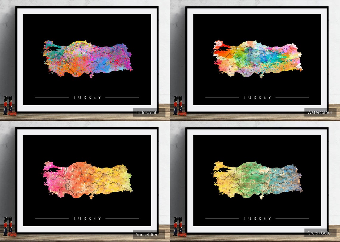 Turkey Map - Country Map of Turkey - Art Print Watercolor Illustration ...