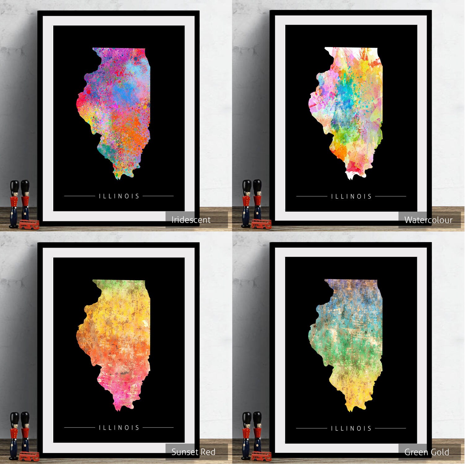 Illinois Map State Map of Illinois Art Print Watercolor | Etsy