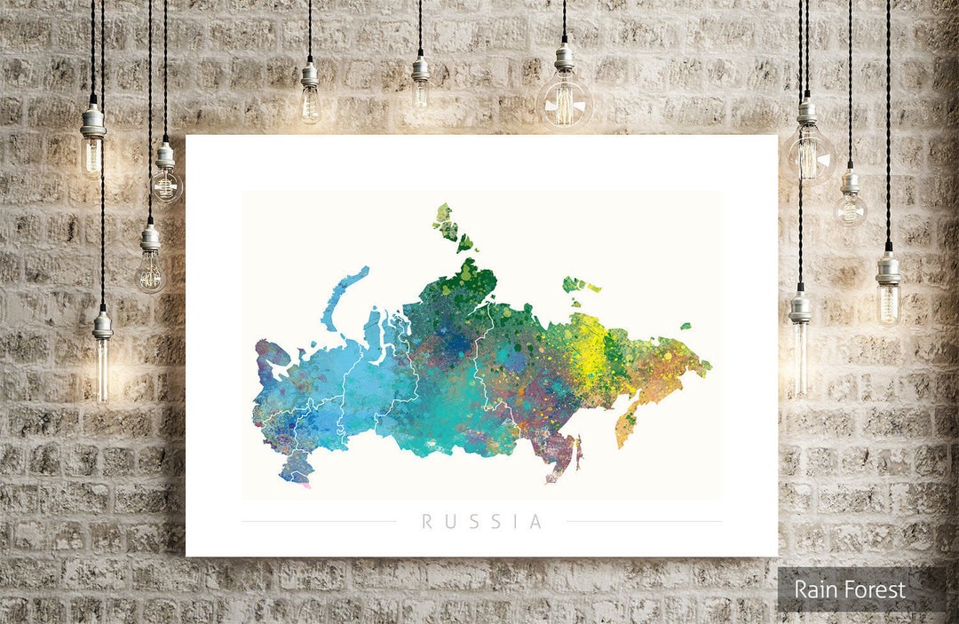 Russia Map - Country Map of Russia - Art Print Watercolor Illustration ...