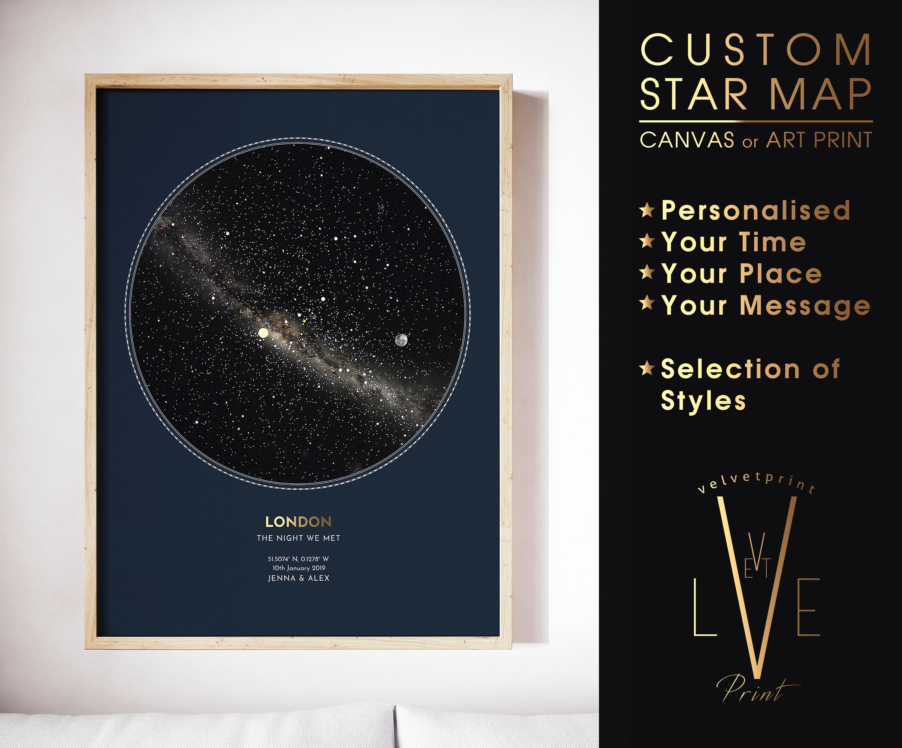 Custom Star Map NIGHT SKY on BLUE Personalised Star Map - Etsy