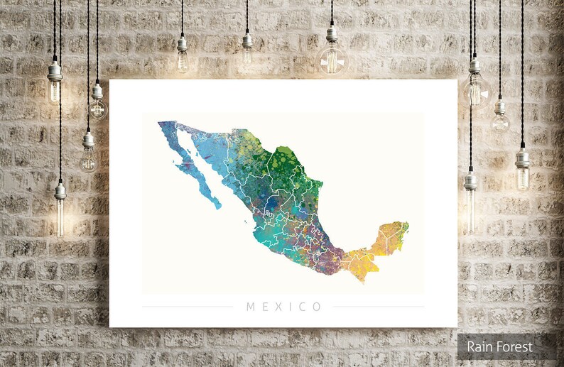 Mexico Map - Country Map of Mexico - Art Print Watercolor Illustration ...