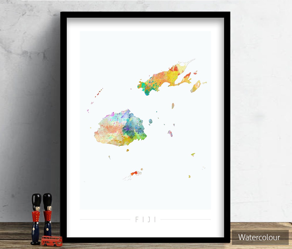 Fiji Map Country Map of Fiji Art Print Watercolor - Etsy