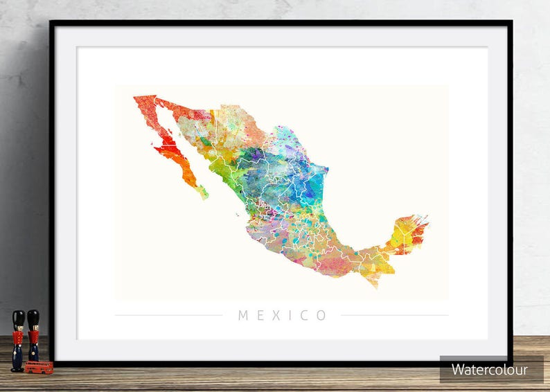Mexico Map - Country Map of the Mexico - Art Print Watercolor ...