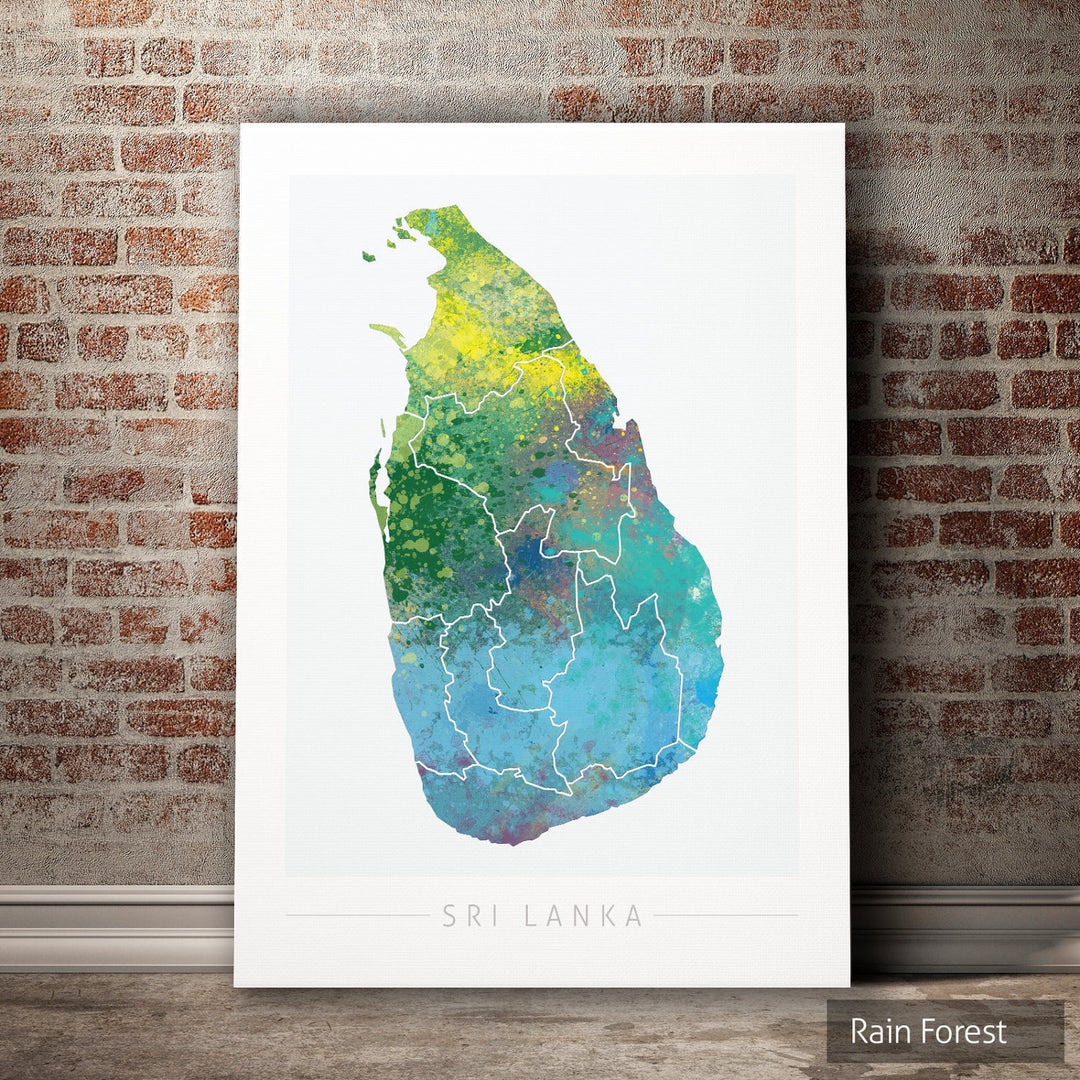 Sri Lanka Map - Country Map of Sri Lanka - Art Print Watercolor ...