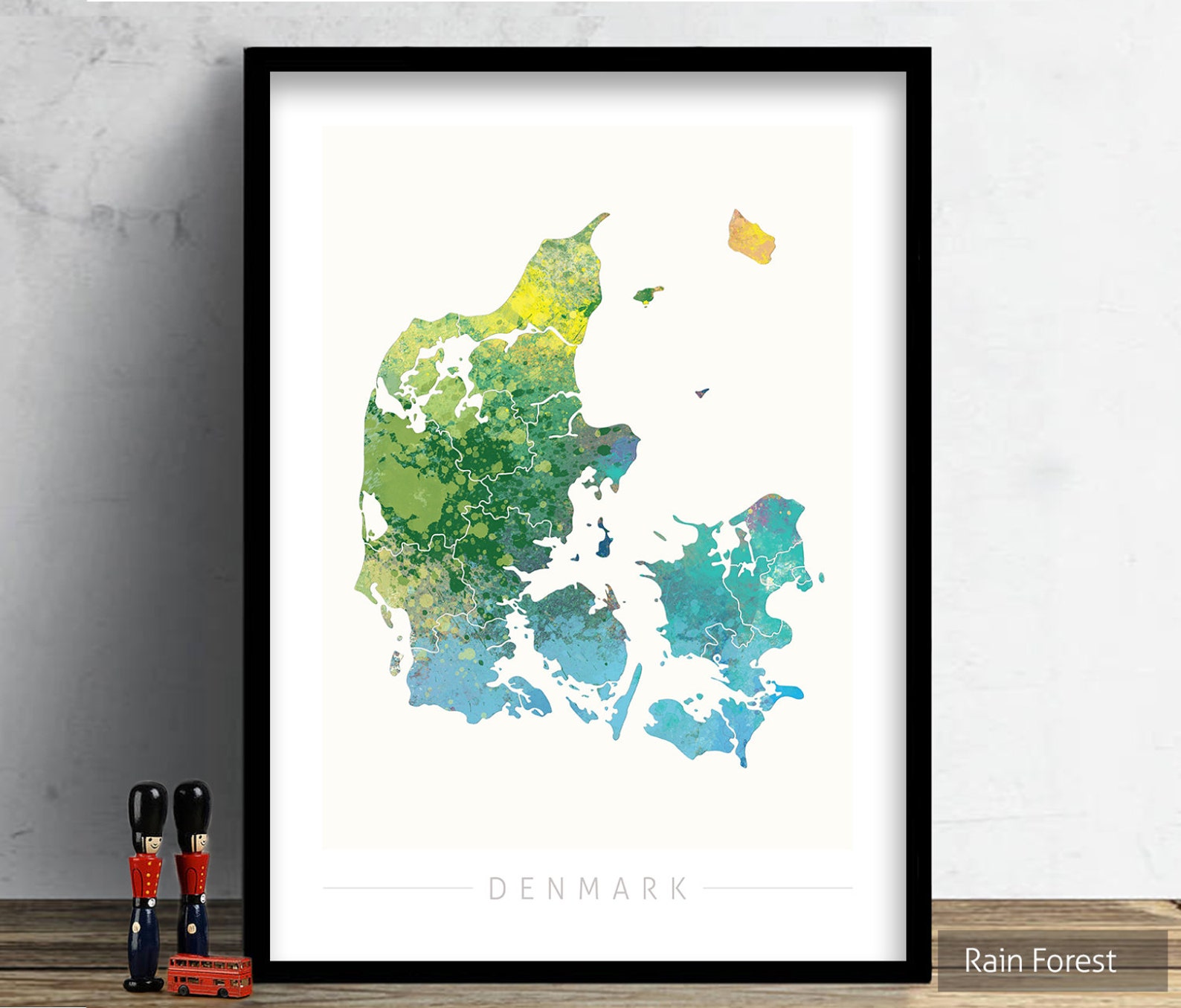Denmark Map Country Map of Denmark Art Print Watercolor - Etsy