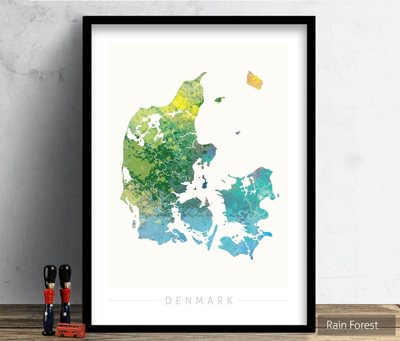 Denmark Map Country Map of Denmark Art Print Watercolor - Etsy