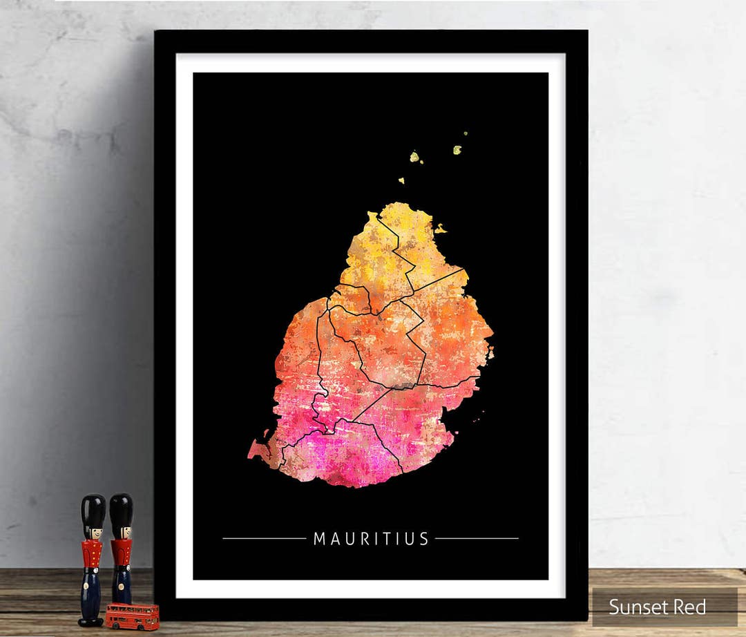 Mauritius Map - Island Map of Mauritius - Art Print Watercolor ...