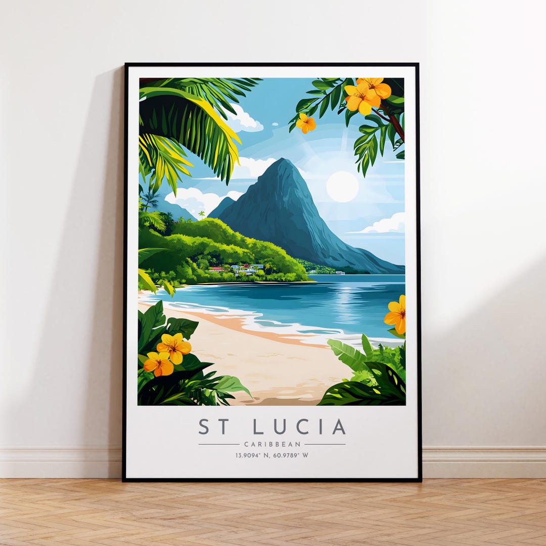 St Lucia Travel Poster - Caribbean, St Lucia Travel Print, Home Decor ...