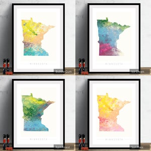 Minnesota Map State Map of Minnesota Art Print Watercolor Illustration ...