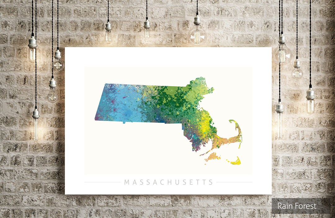 Massachusetts Map State Map of Massachusetts Art Print Watercolor ...