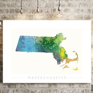 Massachusetts Map State Map of Massachusetts Art Print Watercolor ...