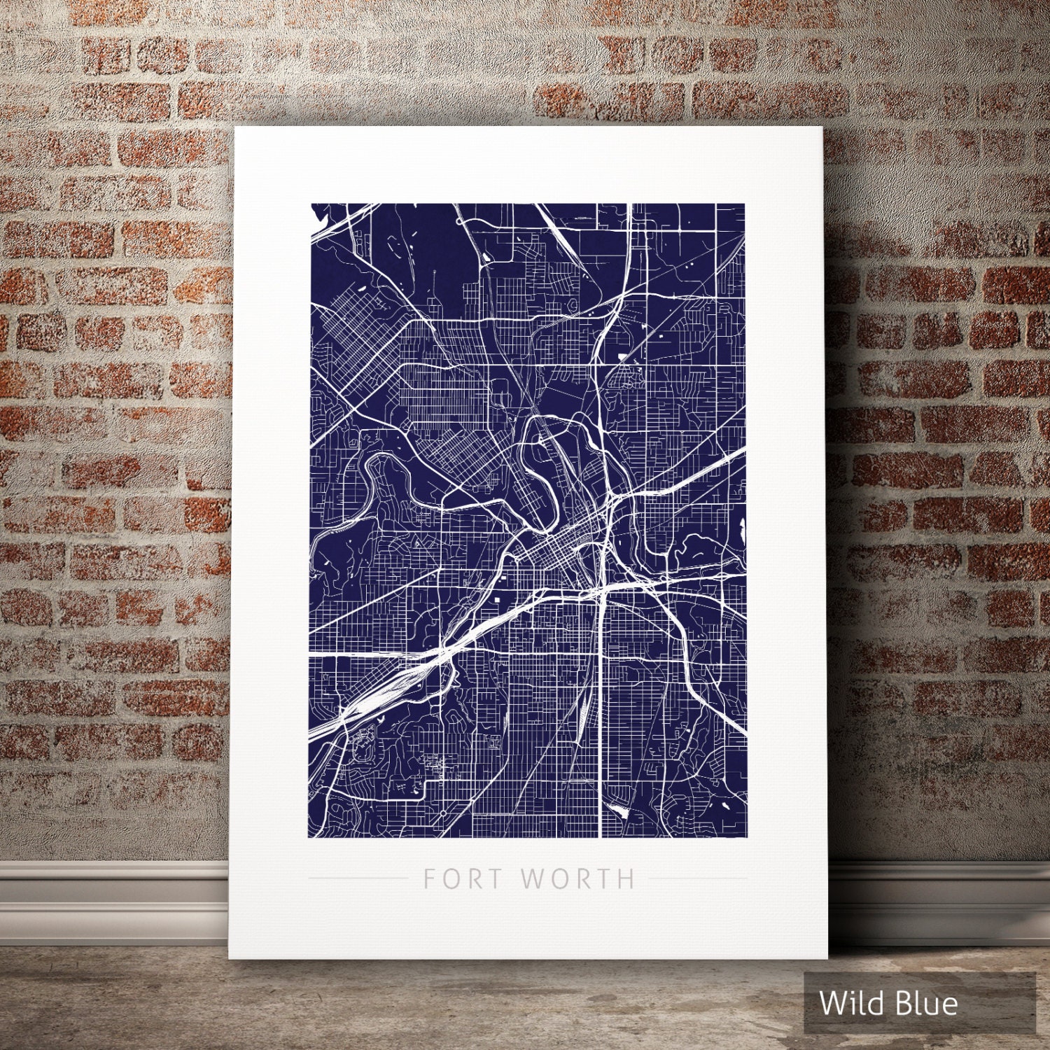 Fort Worth Texas Map - City Street Map of Fort Worth USA - Art Print ...