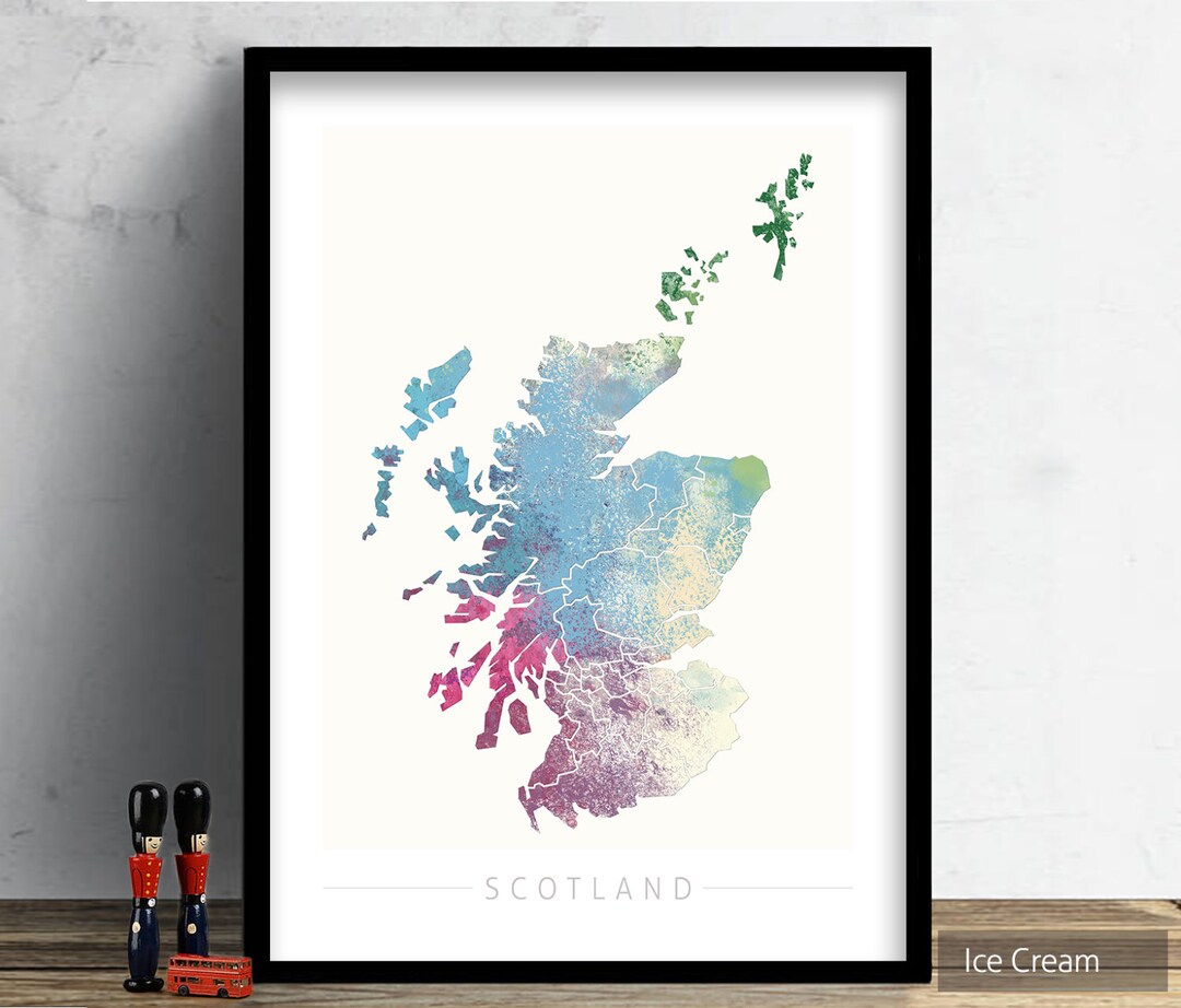 Scotland Map - Country Map of Scotland - Art Print Watercolor ...