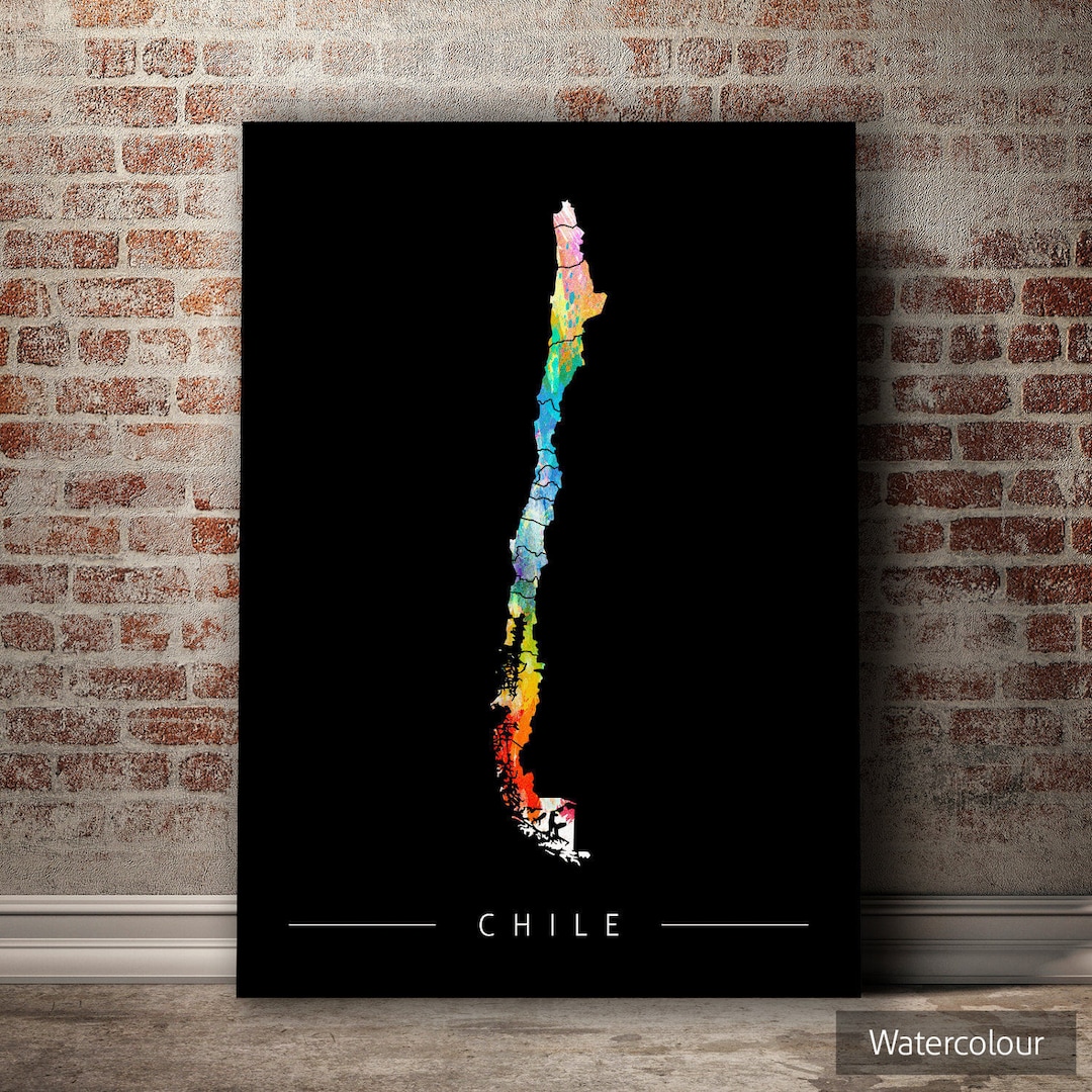 Chile Map - Country Map of Chile - Art Print Watercolor Illustration ...