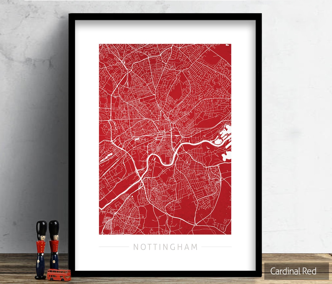 Nottingham Map - City Street Map of Nottingham England UK - Art Print ...