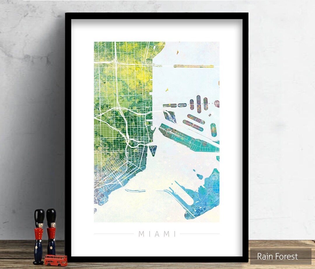 Mapa de Miami Mapa de calles de la ciudad de Miami, Florida Impresión ...