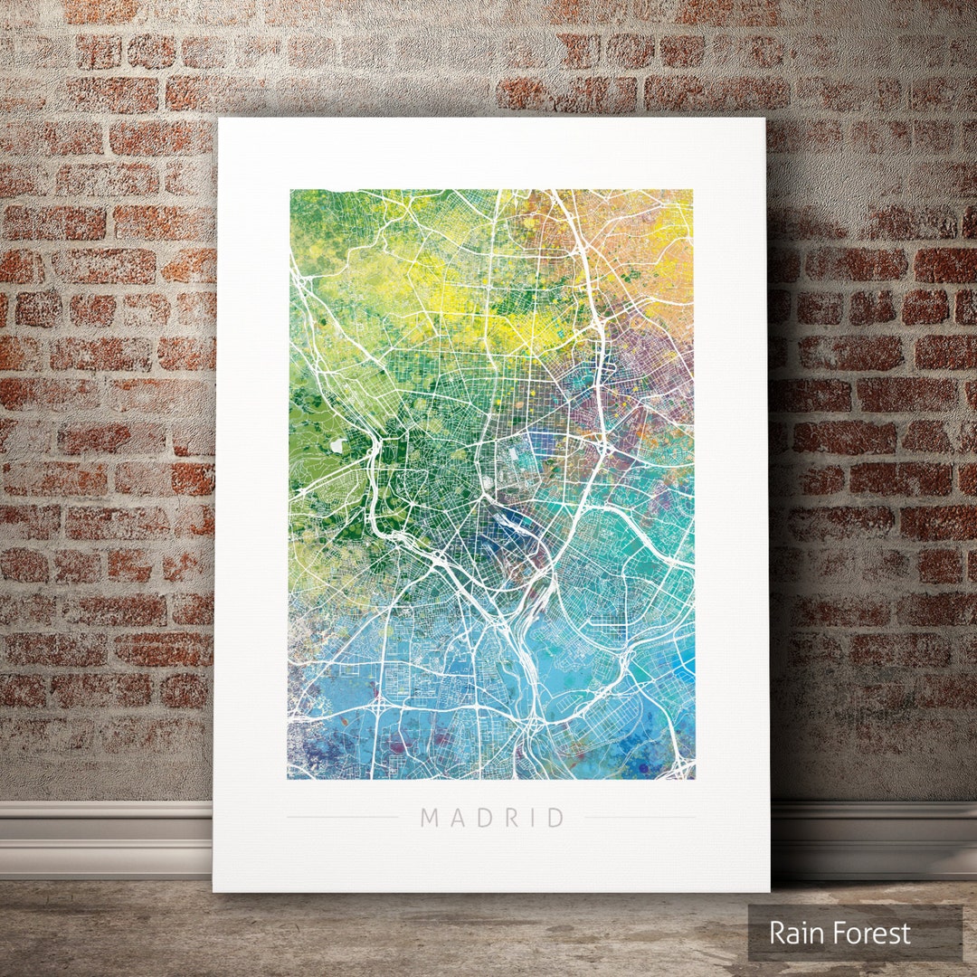 Madrid Map - City Street Map of Madrid Spain - Art Print Watercolor ...