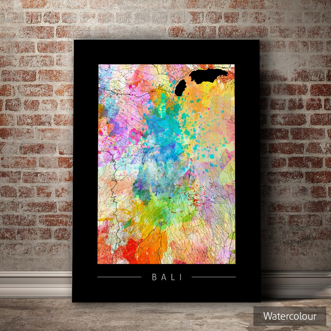 Bali Map - City Street Map of Bali, Indonesia - Art Print Watercolor ...