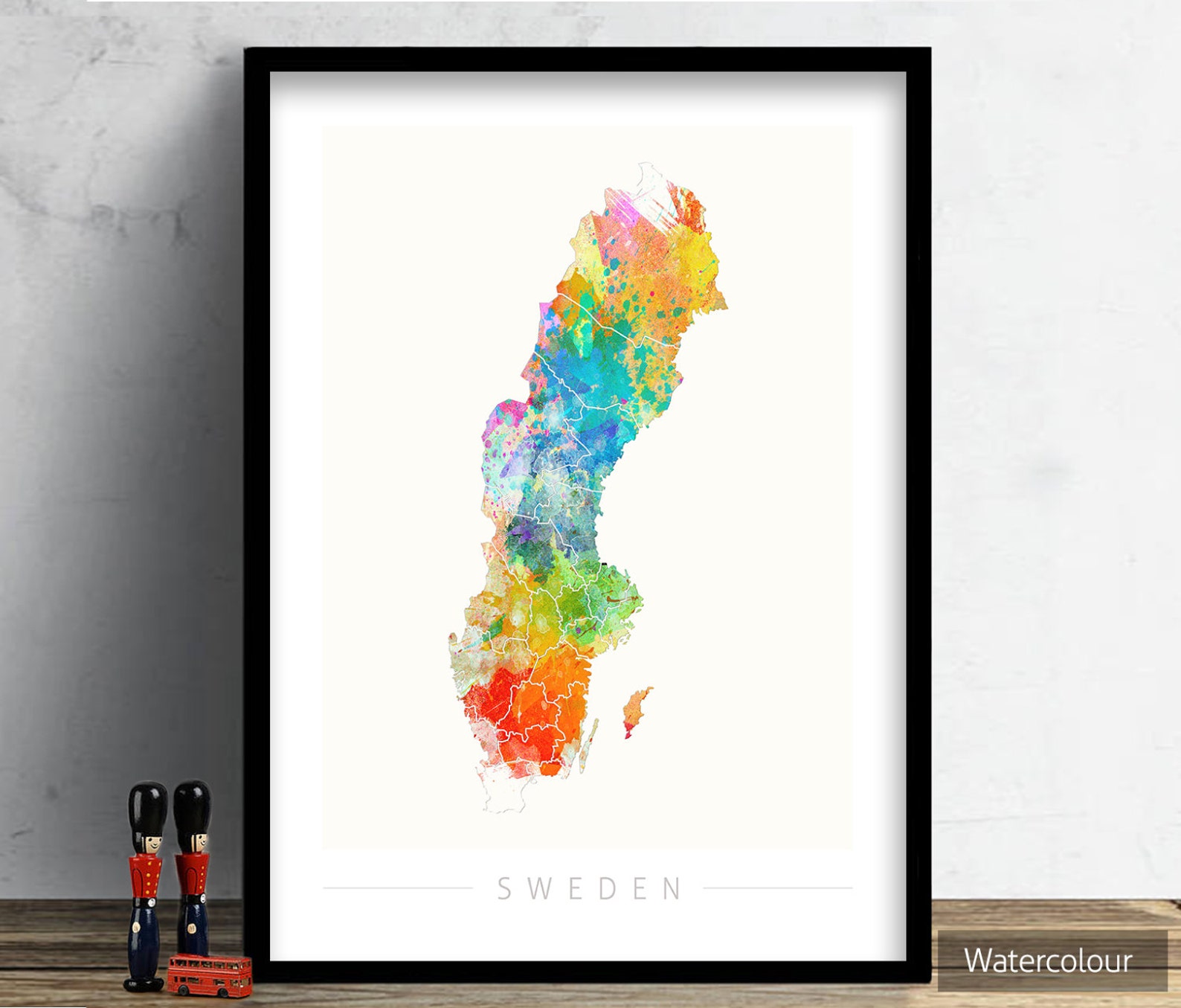 Sweden Map - Country Map of Sweden - Art Print Watercolor Illustration ...