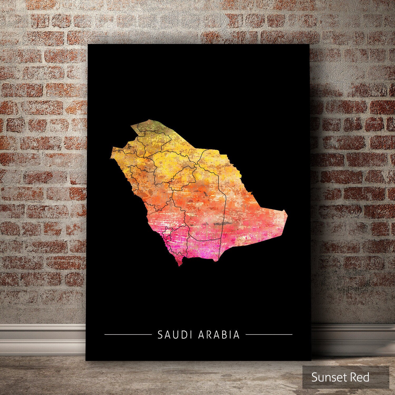 Saudi Arabia Map - Country Map of Saudi Arabia - Art Print Watercolor ...