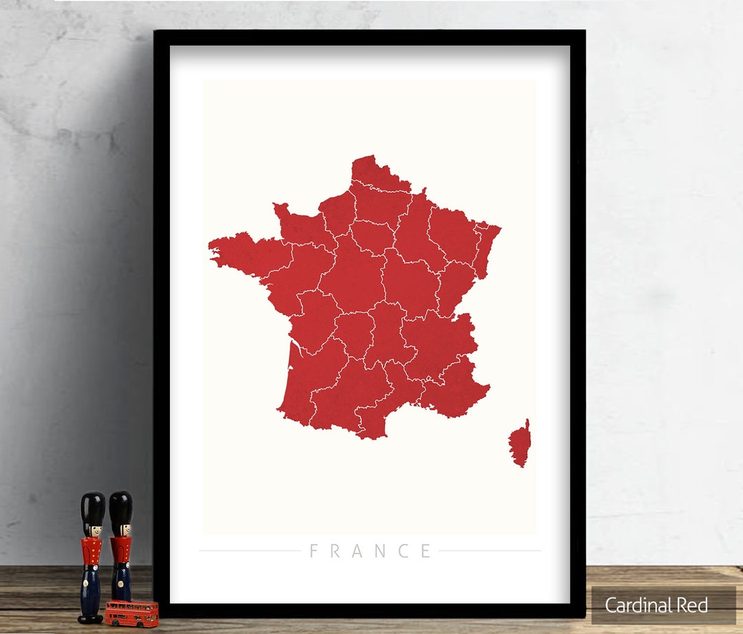 France Map - Country Map of France - Art Print Watercolor Illustration ...