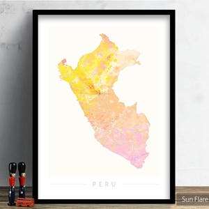 Peru Map - Country Map of Peru - Art Print Watercolor Illustration Wall ...