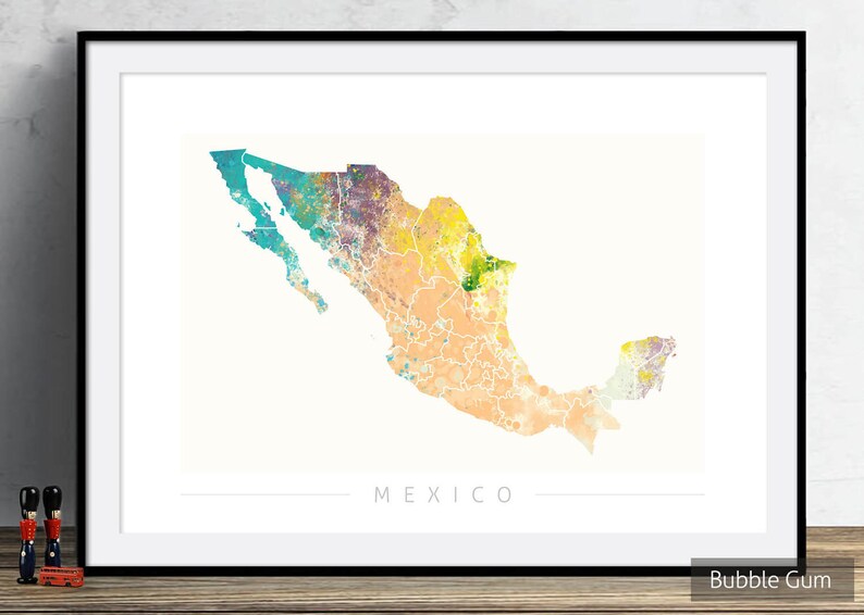 Mexico Map Country Map of Mexico Art Print Watercolor | Etsy