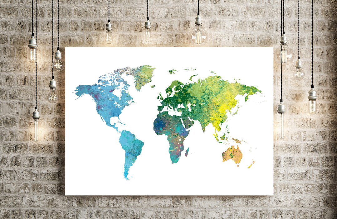 World Map Watercolor Illustration Art Print Large Map Print Map Wall ...