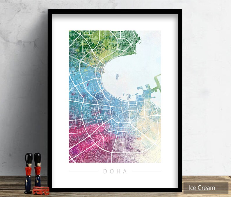 Doha Map City Street Map of Doha Qatar Art Print | Etsy