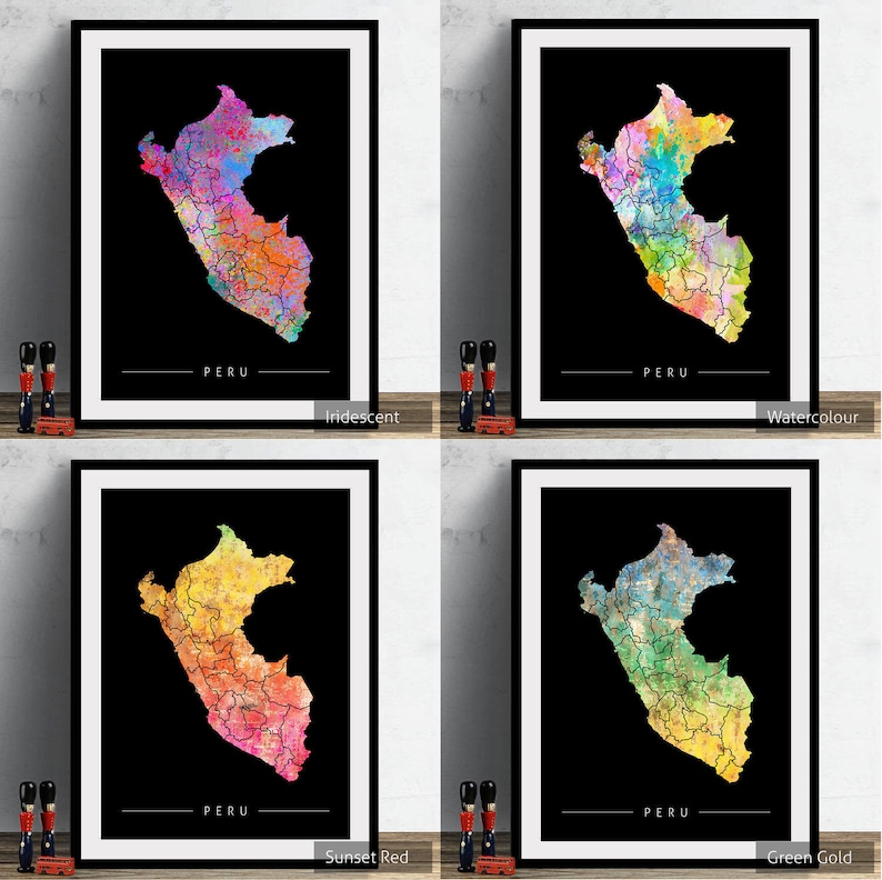 Peru Map - Country Map of Peru - Art Print Watercolor Illustration Wall ...