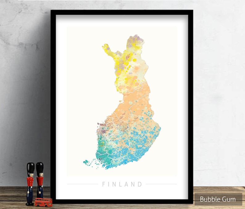 Finland Map Country Map of Finland Art Print Watercolor | Etsy