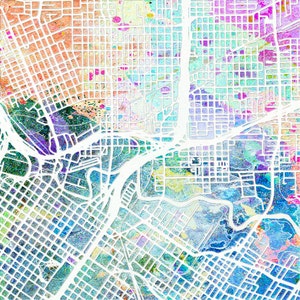 Houston Map - City Street Map of Houston Texas - Art Print Watercolor ...