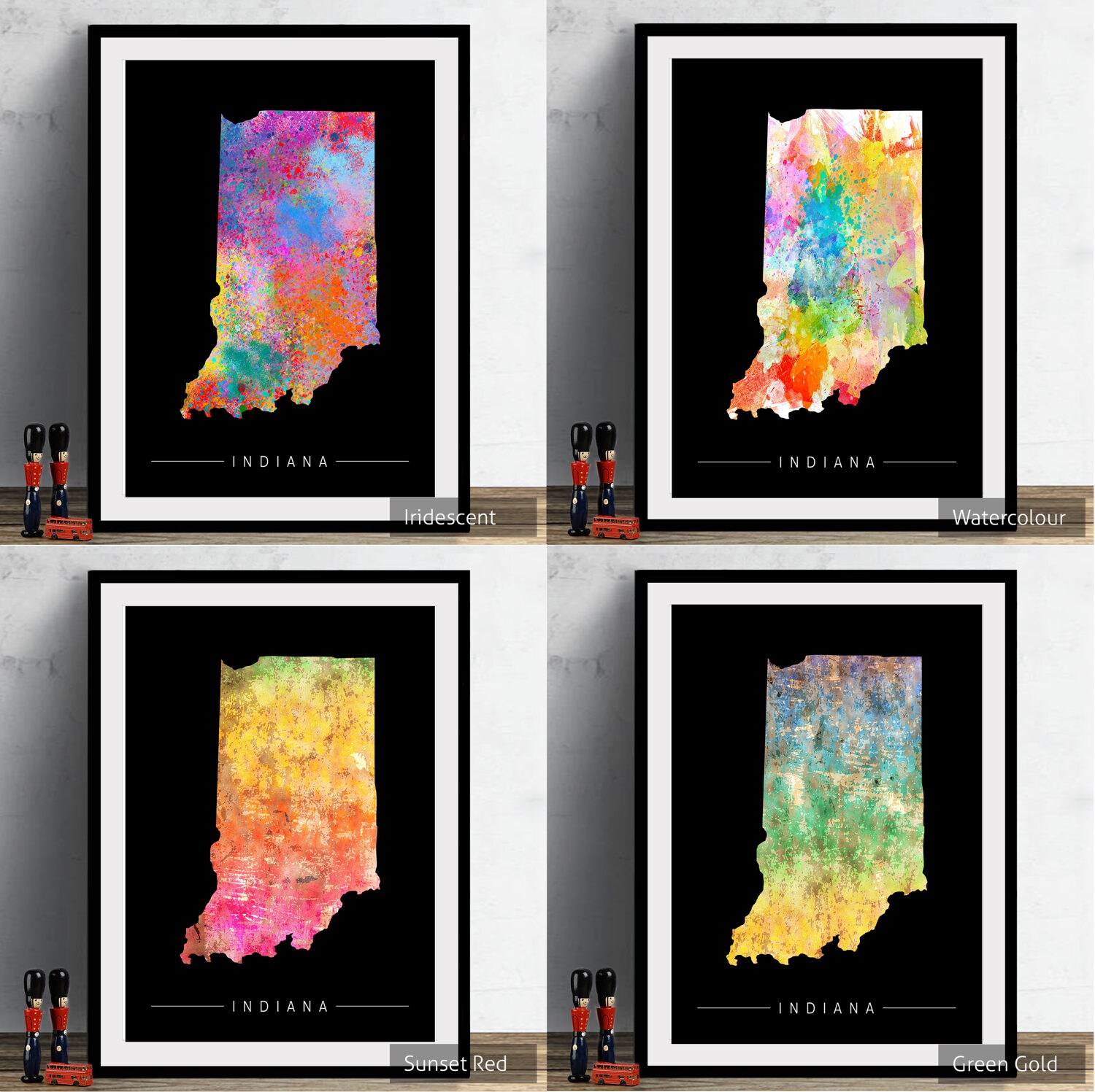Indiana Map State Map of Indiana Art Print Watercolor - Etsy