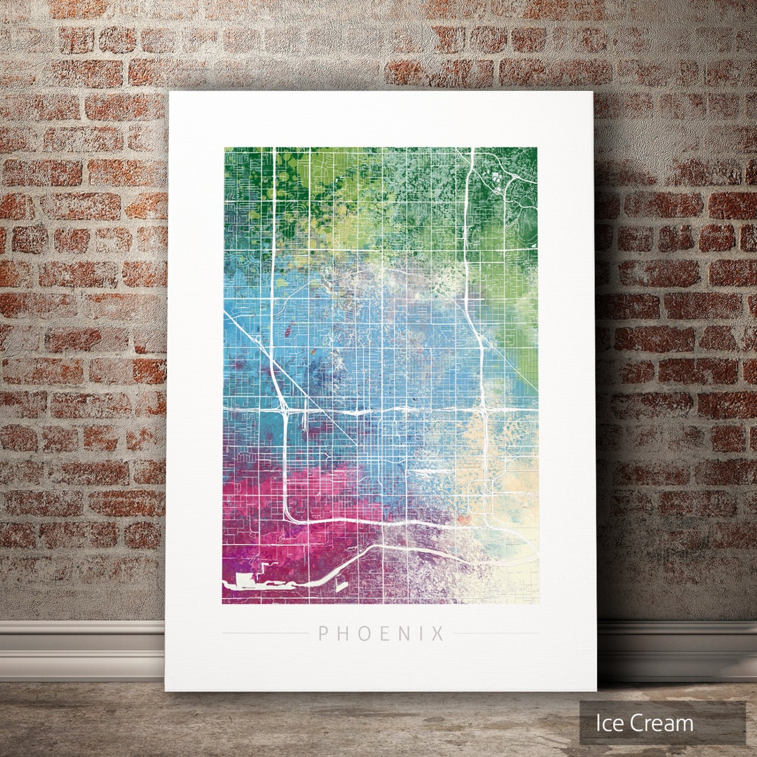 Phoenix Map - City Street Map of Phoenix Arizona - Art Print Watercolor ...