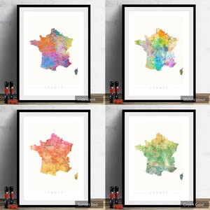 France Map - Country Map of France - Art Print Watercolor Illustration ...