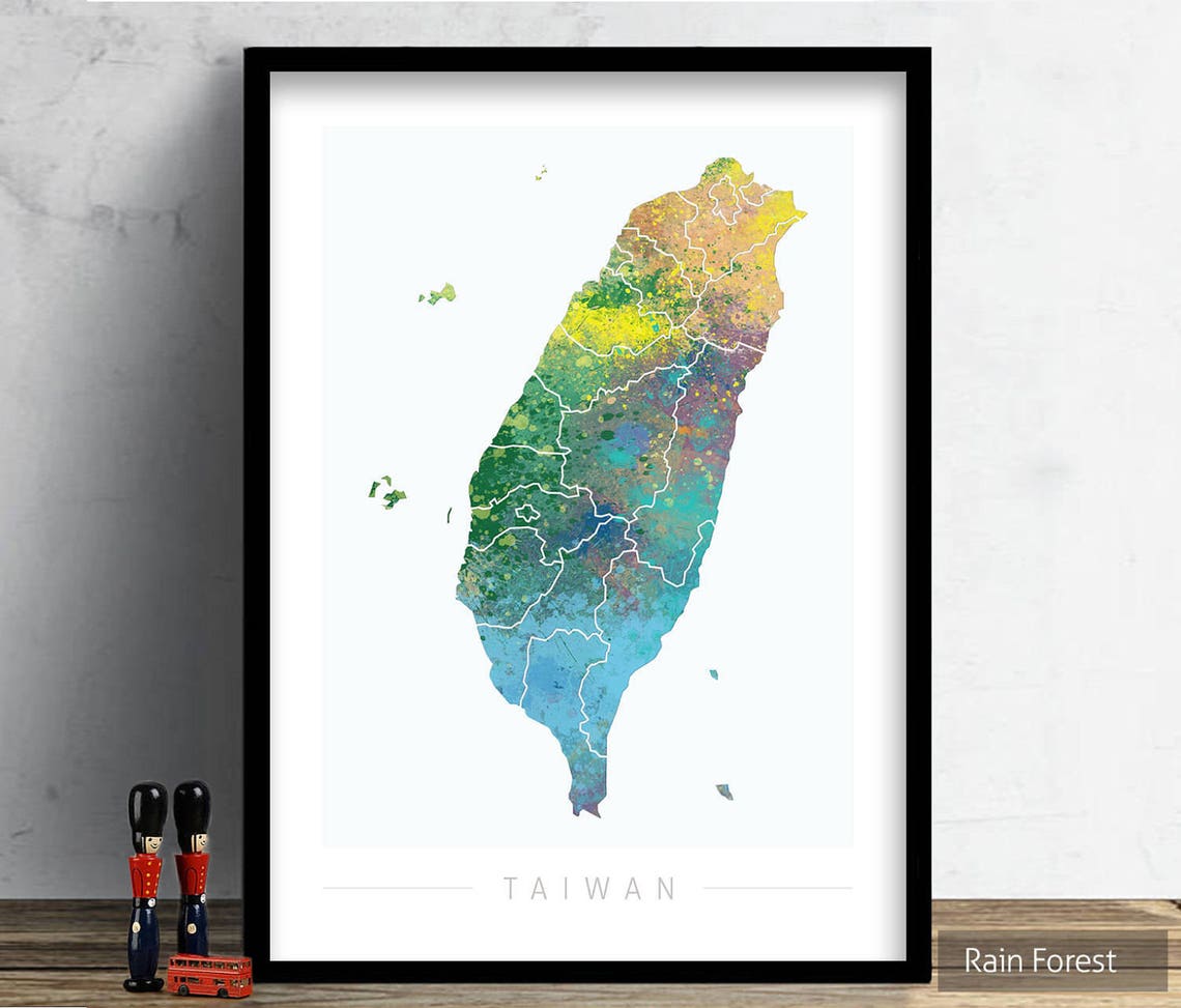 Taiwan Map Country Map of Taiwan Art Print Watercolor - Etsy